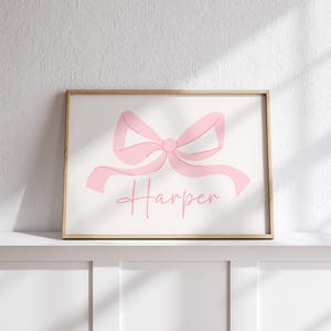 Pink Bow Nursery Decor Digital Bow Print for Nursery Sign Girl Bedroom ...
