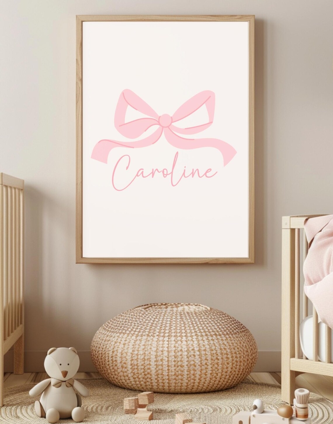 Pink Bow Nursery Decor Digital Bow Print for Nursery Sign Girl Bedroom ...