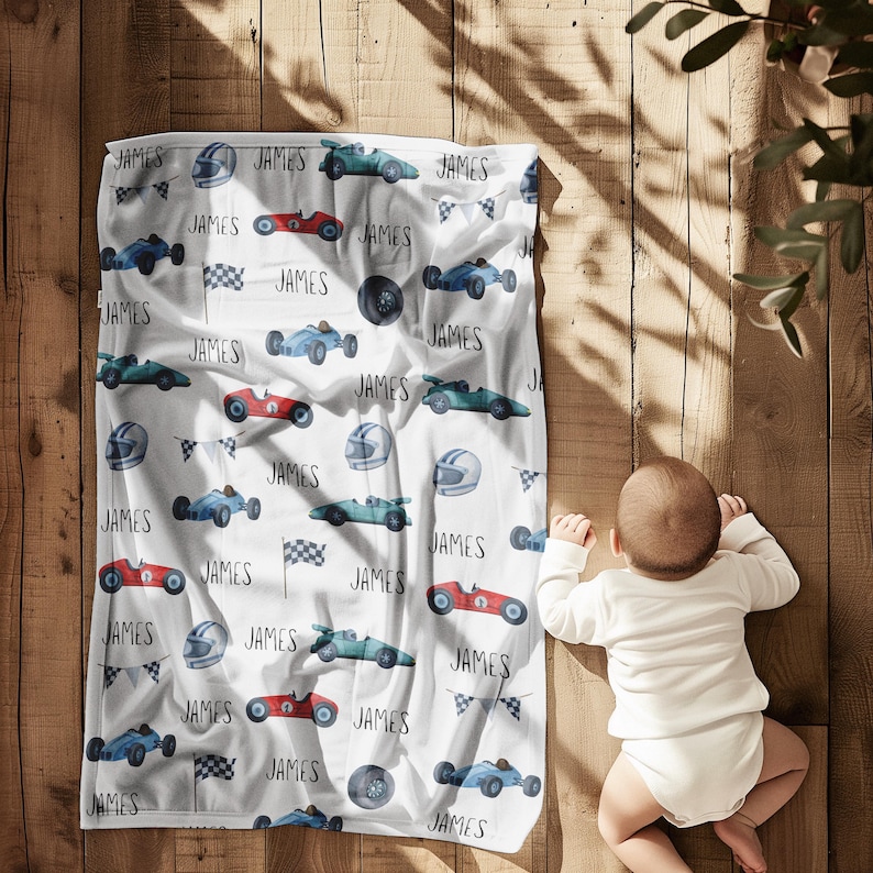 Race Car Baby Blanket Car Custom Blanket for Baby Name Blanket Boy Race ...