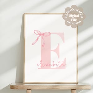 Pastel Pink Bow Art for Nursery Printable Monogram Baby Room Art Girly ...