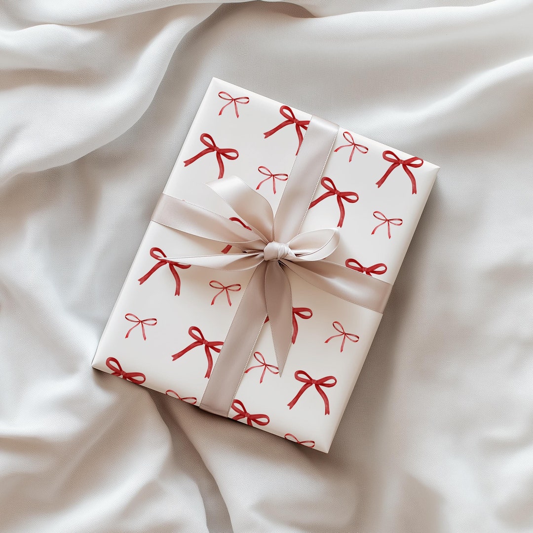Birthday Present Wrapping Paper Bow Holiday Gift Wrap Red Bow Wrapping ...