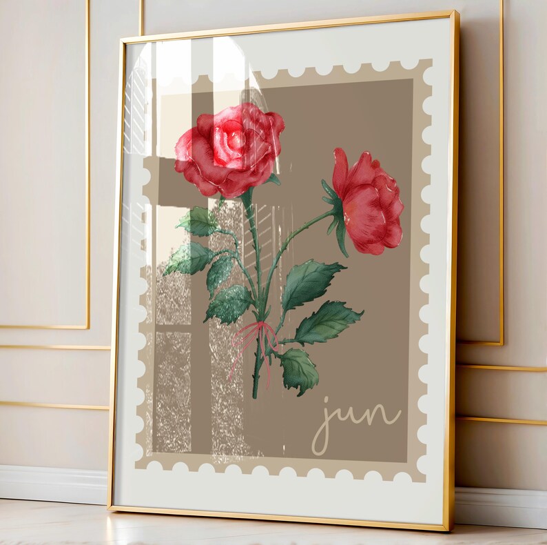 Monthly Birth Flower Stamp Wall Art Home Decor Wall Print Flower ...
