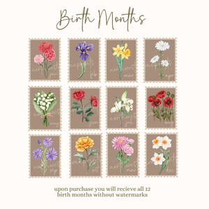 Monthly Birth Flower Stamp Wall Art Home Decor Wall Print Flower ...
