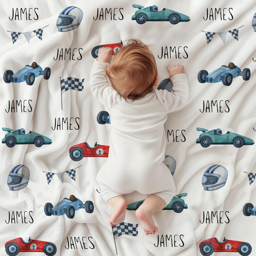 Race Car Baby Blanket Car Custom Blanket for Baby Name Blanket Boy Race ...