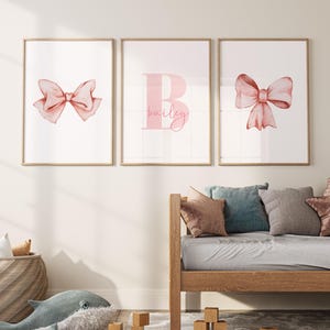 Pink Theme Bow Girl Nursery Decor for Girl Bedroom Monogram Bow Print ...