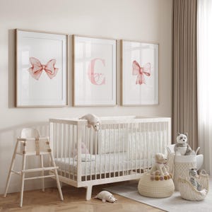 Pink Theme Bow Girl Nursery Decor for Girl Bedroom Monogram Bow Print ...