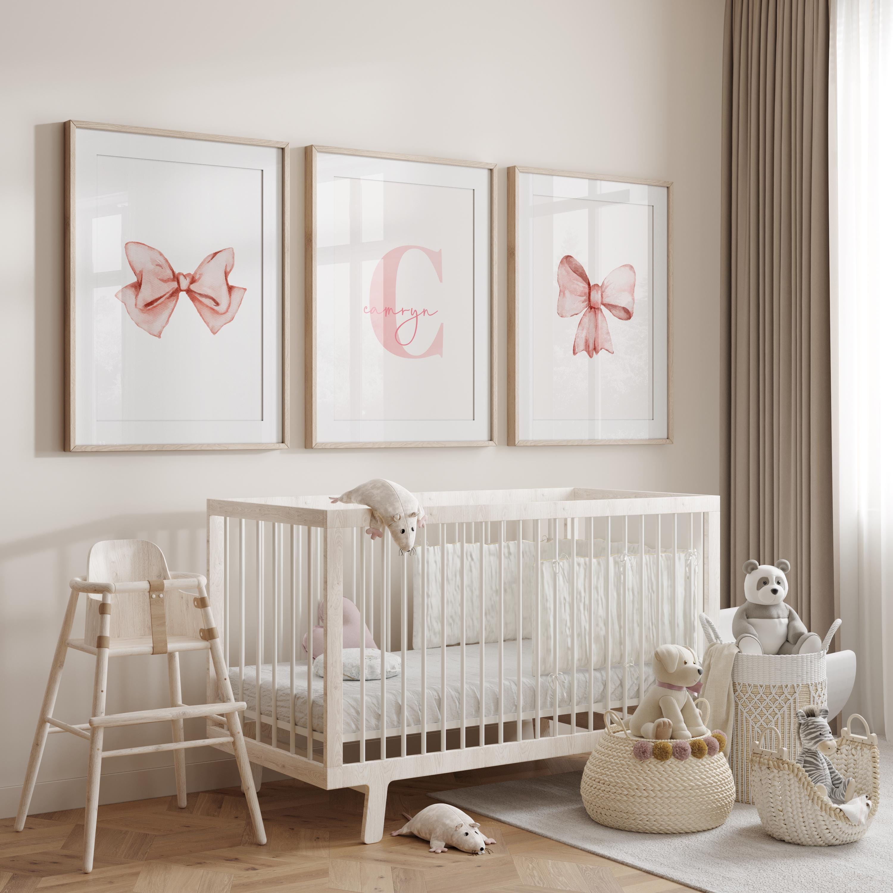 Pink Theme Bow Girl Nursery Decor for Girl Bedroom Monogram Bow Print ...