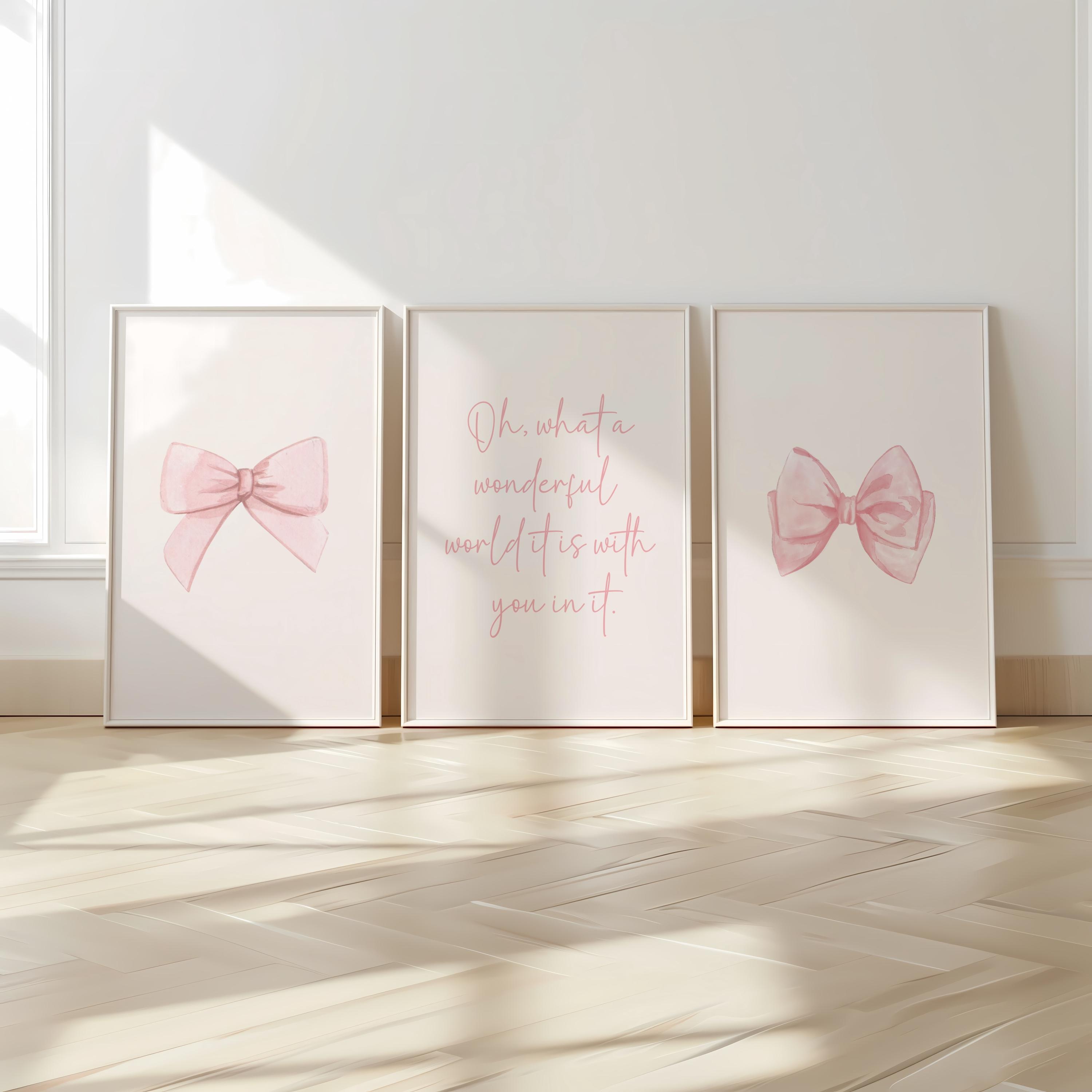 Baby Girl Nursery Bow Digital Print Gingham Coquette Decor for Girl ...