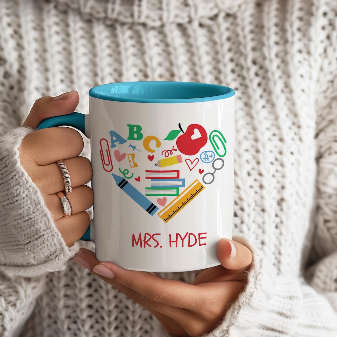 Personalized Teacher Mug: Cute Classroom Supplies Design, Custom Name ...
