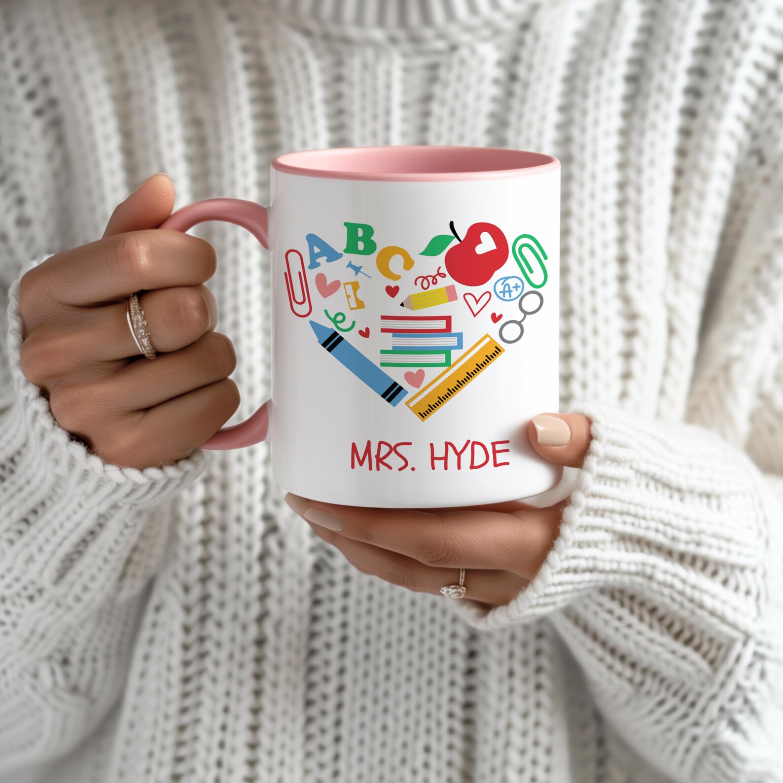 Personalized Teacher Mug: Cute Classroom Supplies Design, Custom Name ...