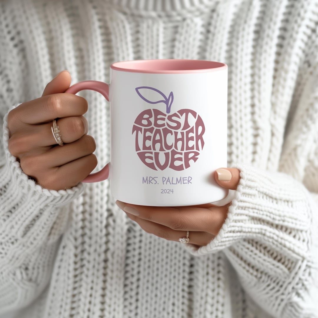 Personalized Teacher Mug, Best Teacher Ever Apple Design, Custom Name ...