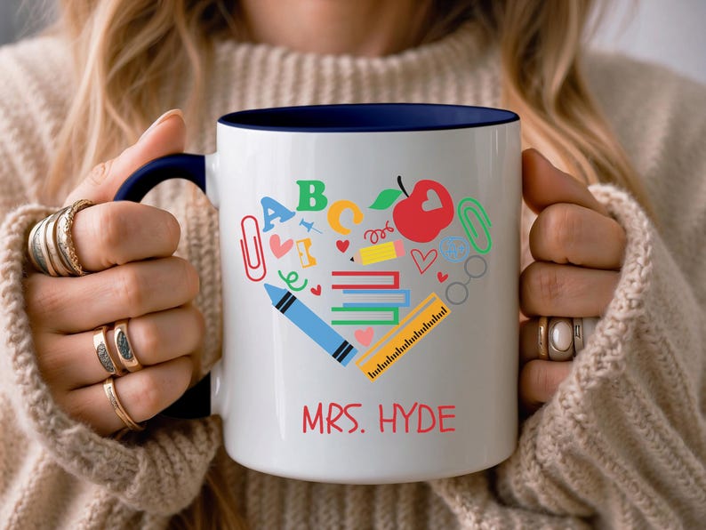 Personalized Teacher Mug: Cute Classroom Supplies Design, Custom Name ...