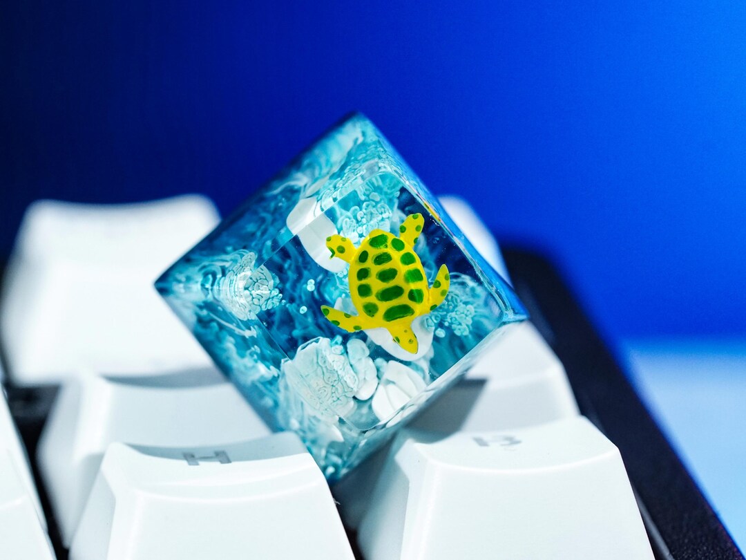 Turtle With Blue Coral Keycap, Artisan Ocean Keycap, Cute Jellyfish ...
