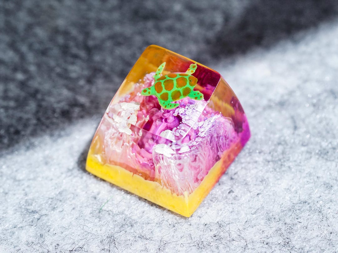 Turtle With Purple Coral Keycap, Artisan Ocean Keycap, Cute Jellyfish ...
