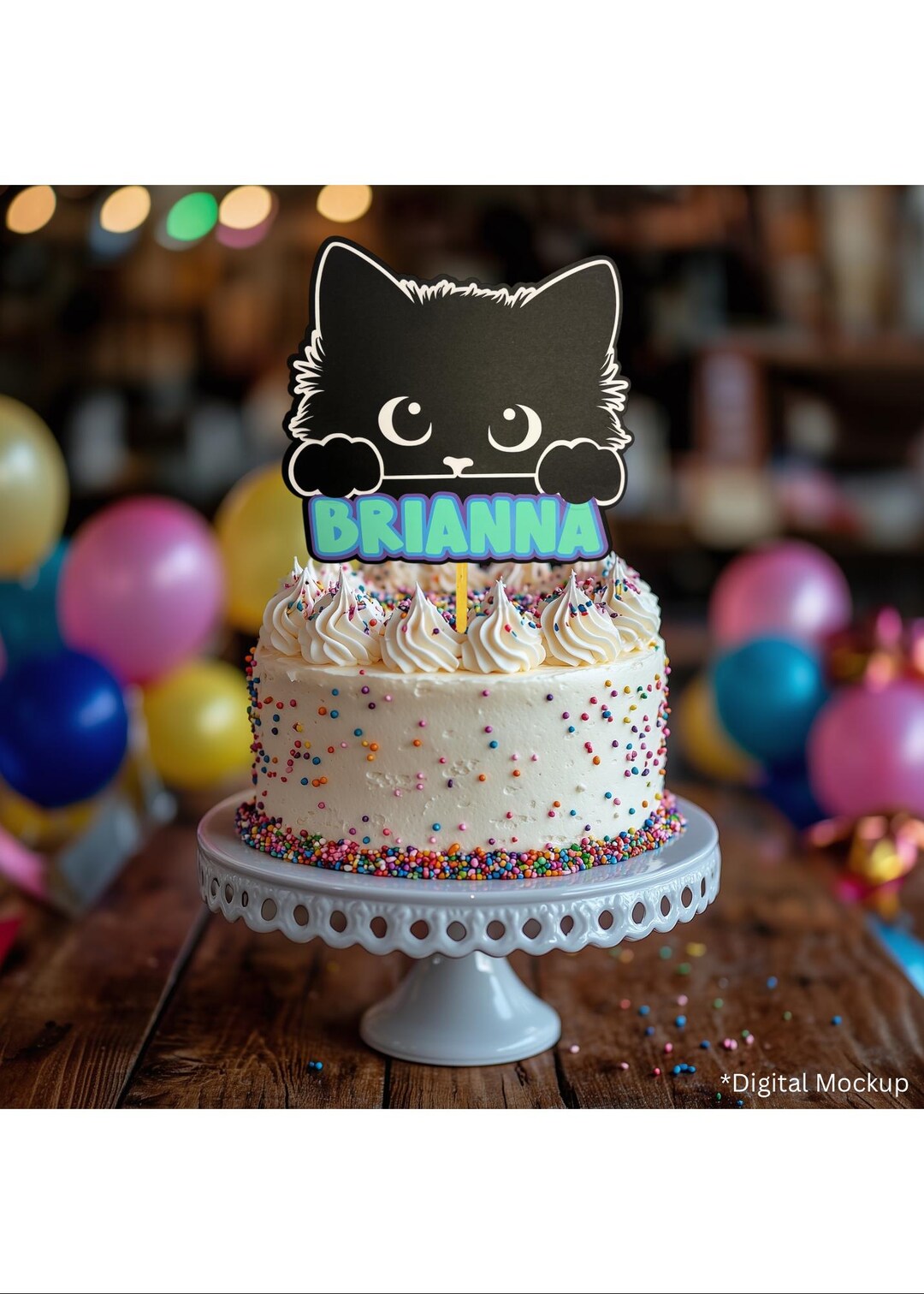 Cat Inspired Cake Topper - Kids Party Decor - Keepsake - Customised ...