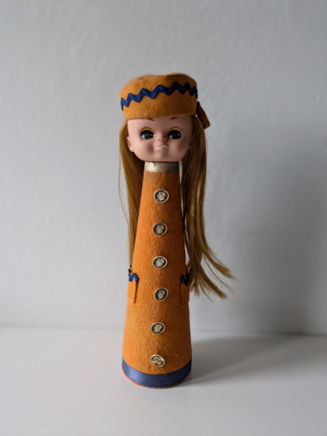 Vintage Rexard Doll, Orange Felt Big Eyed Doll, Vintage Doll Sourced in ...