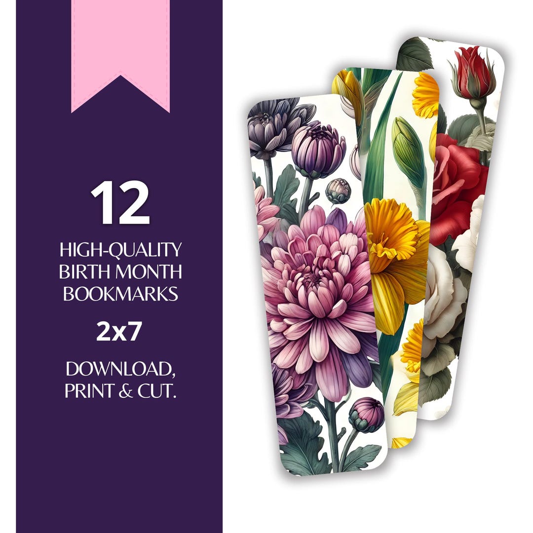 12 Birth Month Flower Bookmarks | Printable Bookmarks | Aesthetic ...