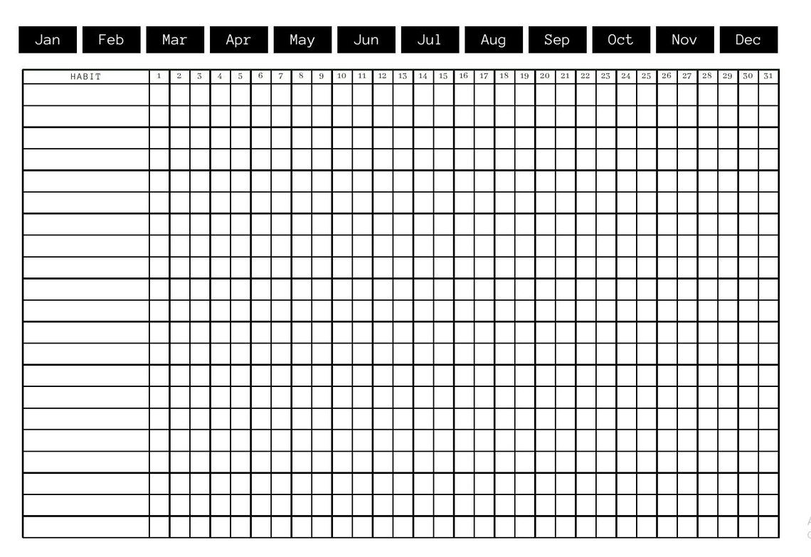 Monochrome Habit Tracker - Goodnotes, Print, Etc. - Etsy
