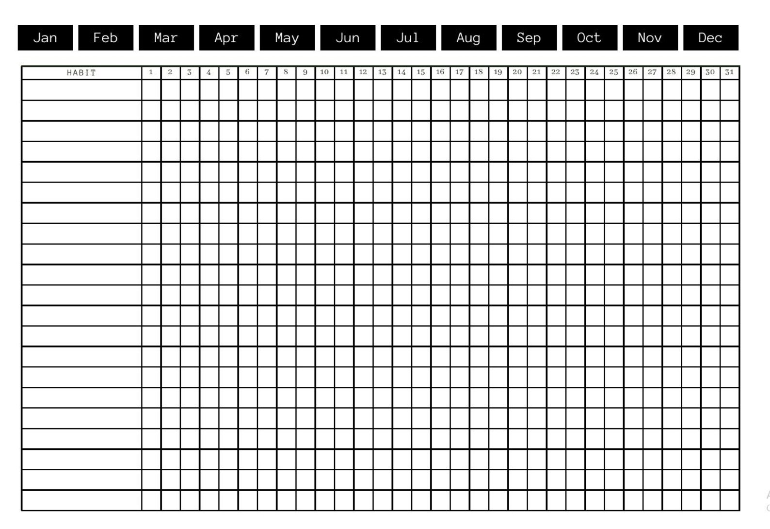 Monochrome Habit Tracker - Goodnotes, Print, Etc. - Etsy