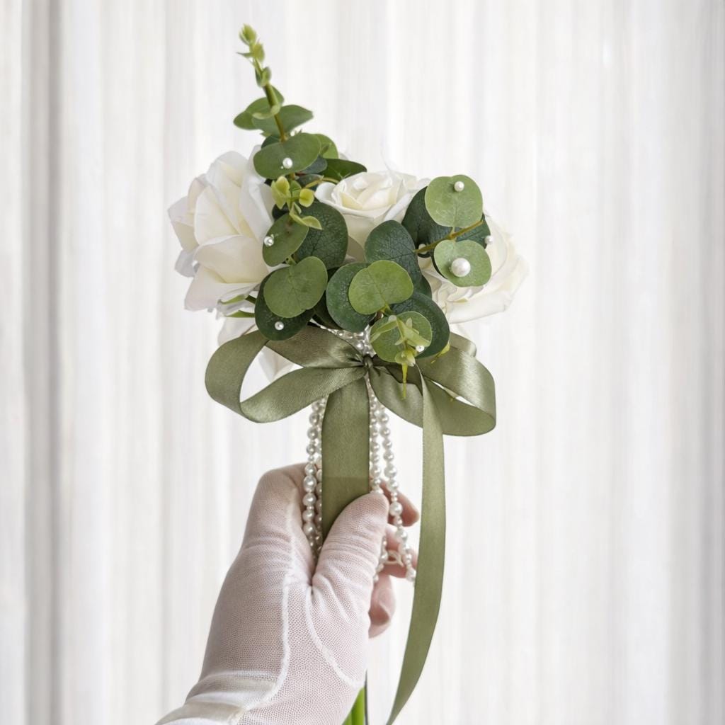 Pearl Bridal Bouquet – White Rose & Eucalyptus Wedding Flowers - Etsy