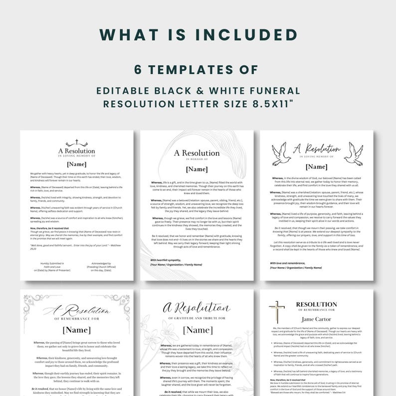 Funeral Resolution Letter Bundle, Memorial Resolution, in Loving Memory ...
