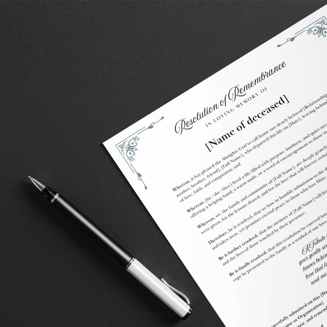 Funeral Resolution Letter, Memorial Resolution, in Loving Memory ...