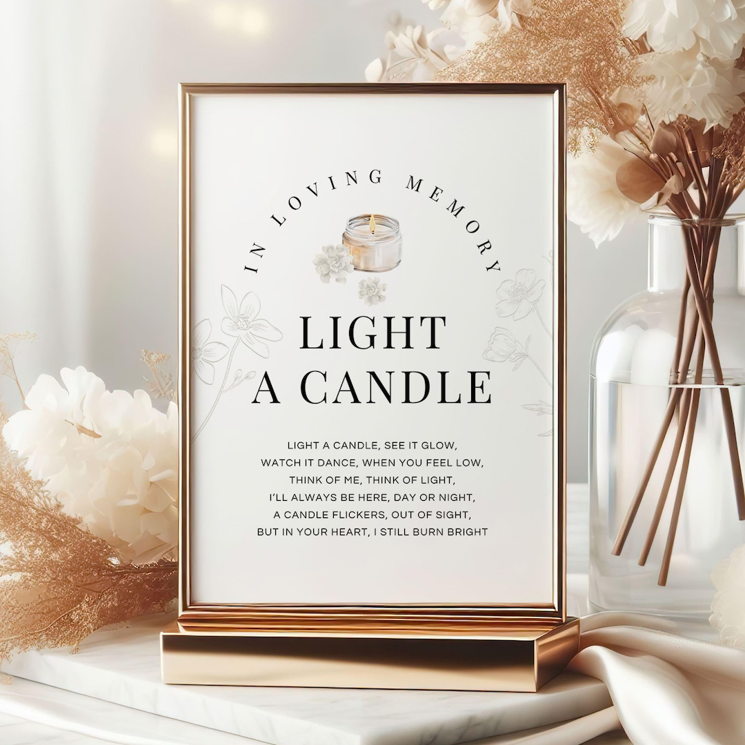 Funeral Poem, Funeral Favors Sign, Verse Light A Candle for Celebration ...