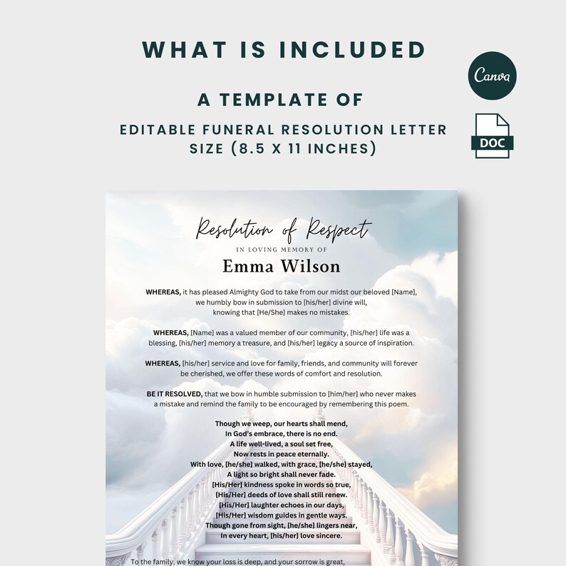 Funeral Resolution Letter, Memorial Resolution, in Loving Memory ...