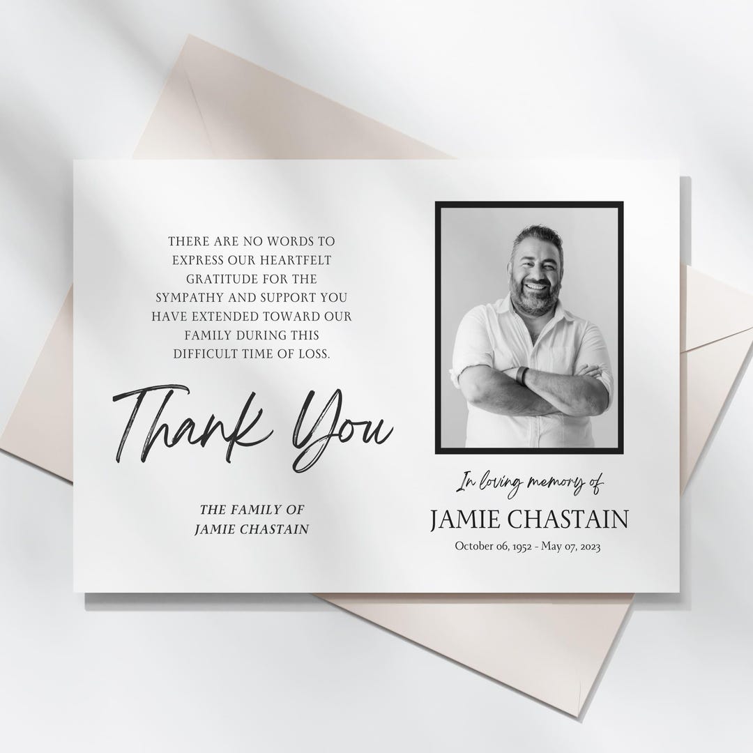 Minimal Memorial Thank You Card Template, Simple Funeral Thank You Card ...