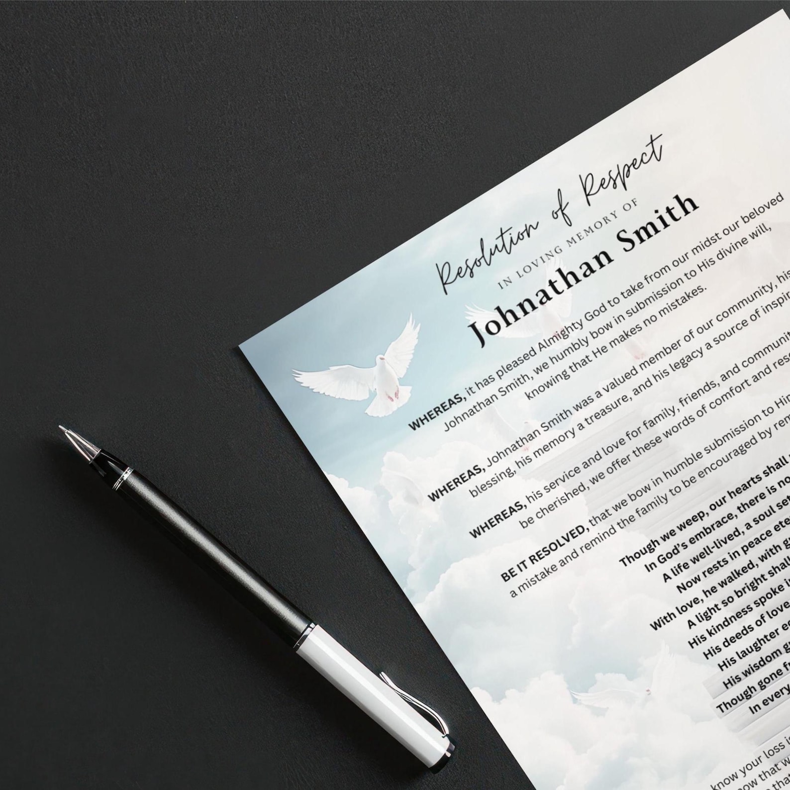 Funeral Resolution Letter, Memorial Resolution, in Loving Memory ...