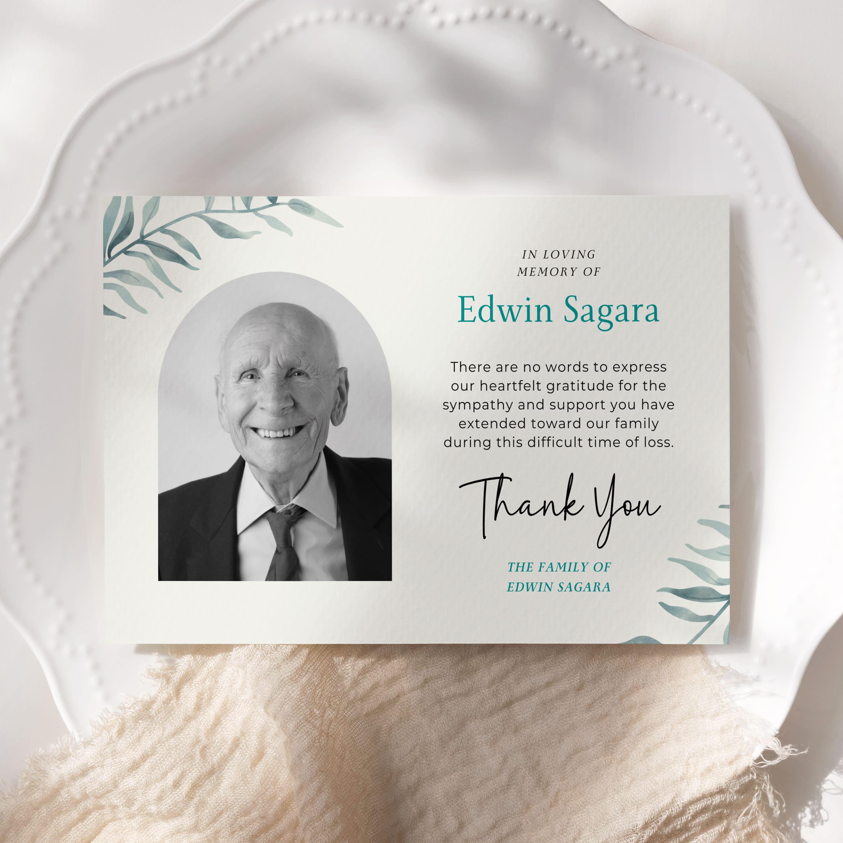 Minimal Memorial Thank You Card Template, Simple Funeral Thank You Card ...