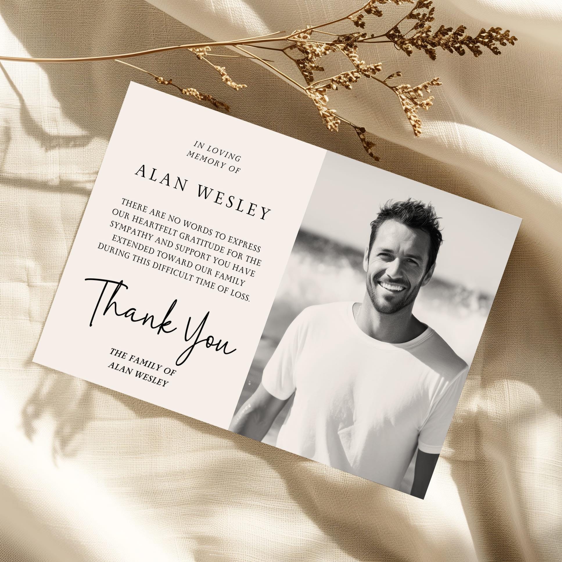 Minimal Memorial Thank You Card Template, Simple Funeral Thank You Card ...