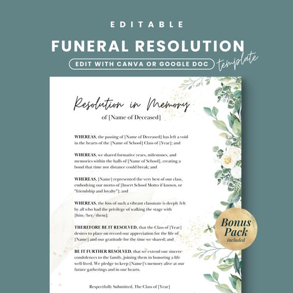 Funeral Resolutions for Classmates - Etsy