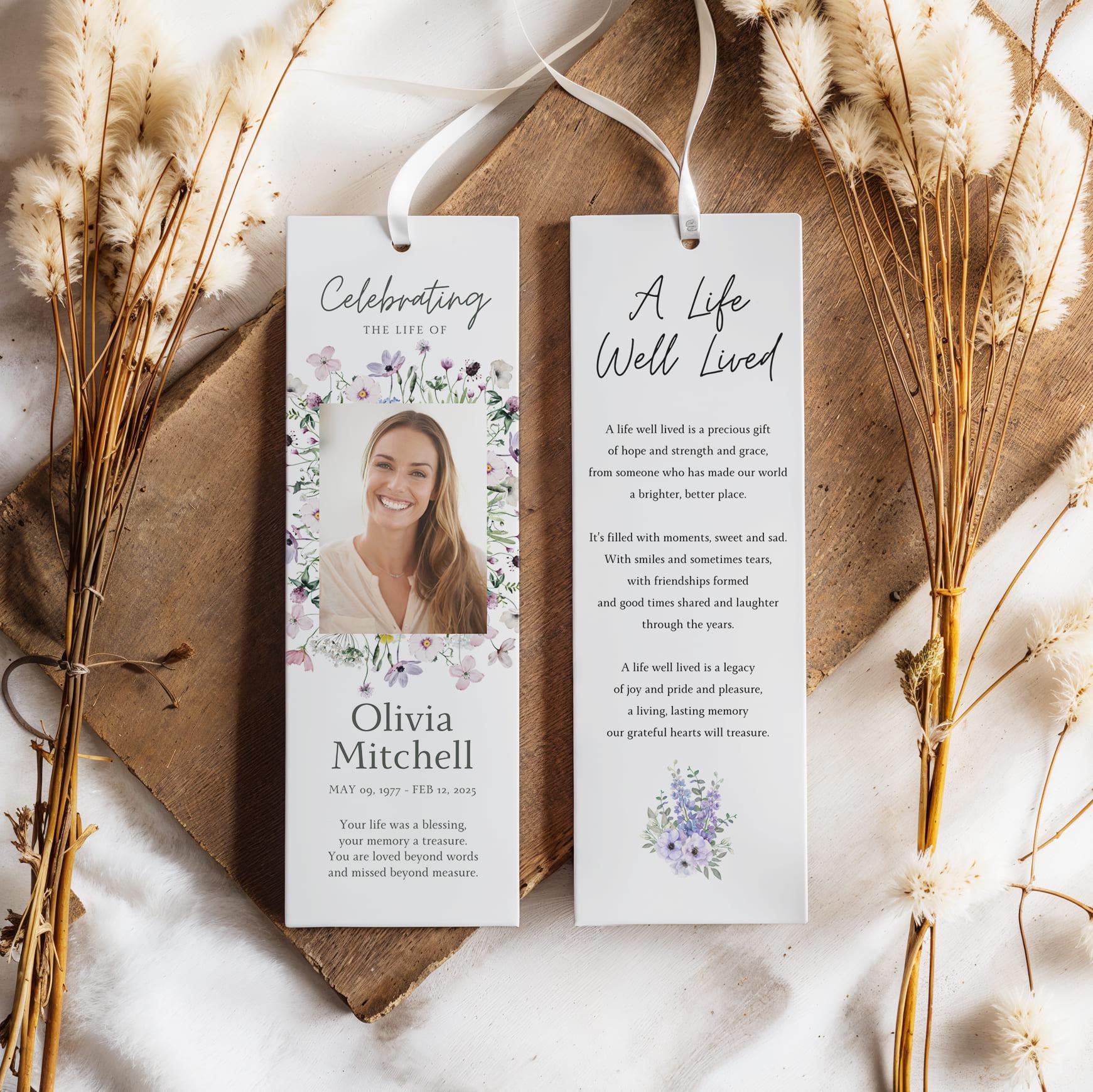 Funeral Bookmark, Funeral Favors, Celebration of Life Favors, Funeral ...
