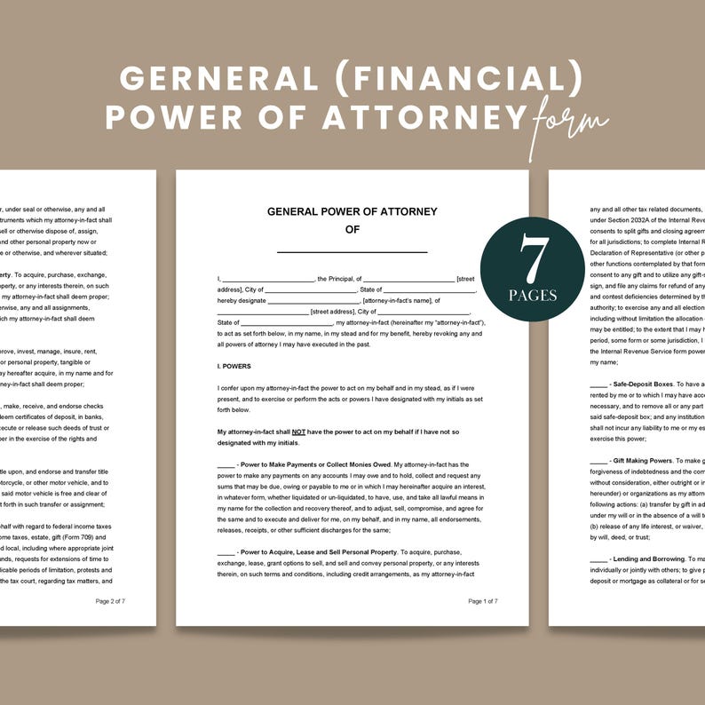 Printable General Power of Attorney Template, Financial Power of ...