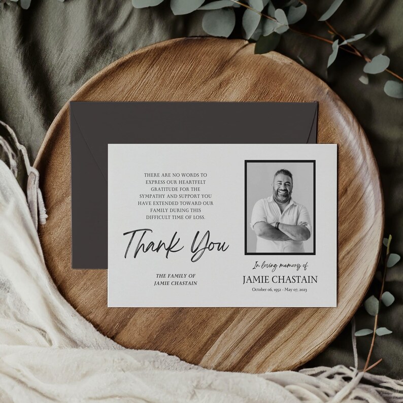 Minimal Memorial Thank You Card Template, Simple Funeral Thank You Card ...