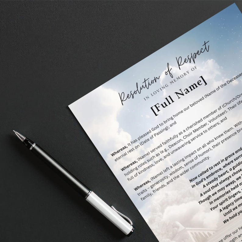 Funeral Resolution Letter, Memorial Resolution, in Loving Memory ...