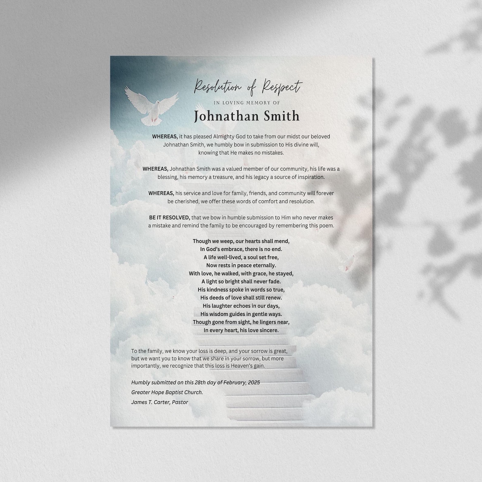 Funeral Resolution Letter, Memorial Resolution, in Loving Memory ...