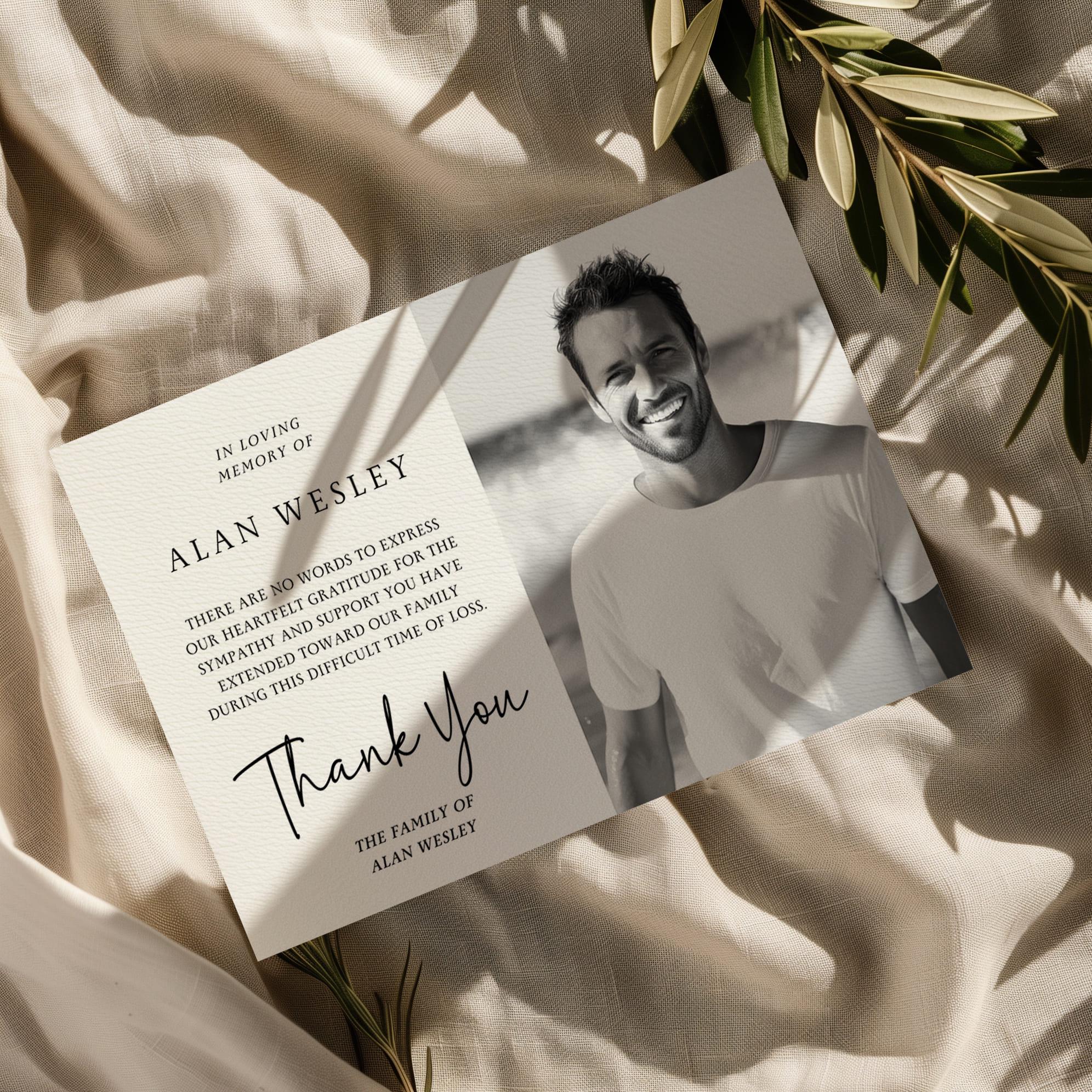 Minimal Memorial Thank You Card Template, Simple Funeral Thank You Card ...
