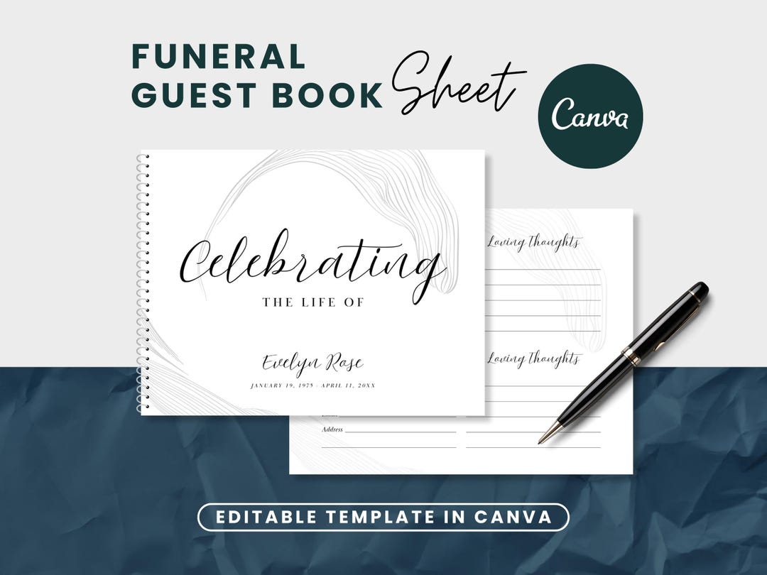 Funeral Guestbook, Memorial Guestbook Template, Funeral DIY, in Loving ...