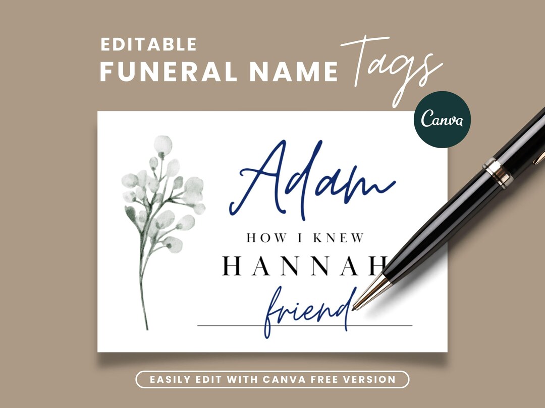 Funeral Name Tags, Celebration of Life Customized Name Badge, Memorial ...