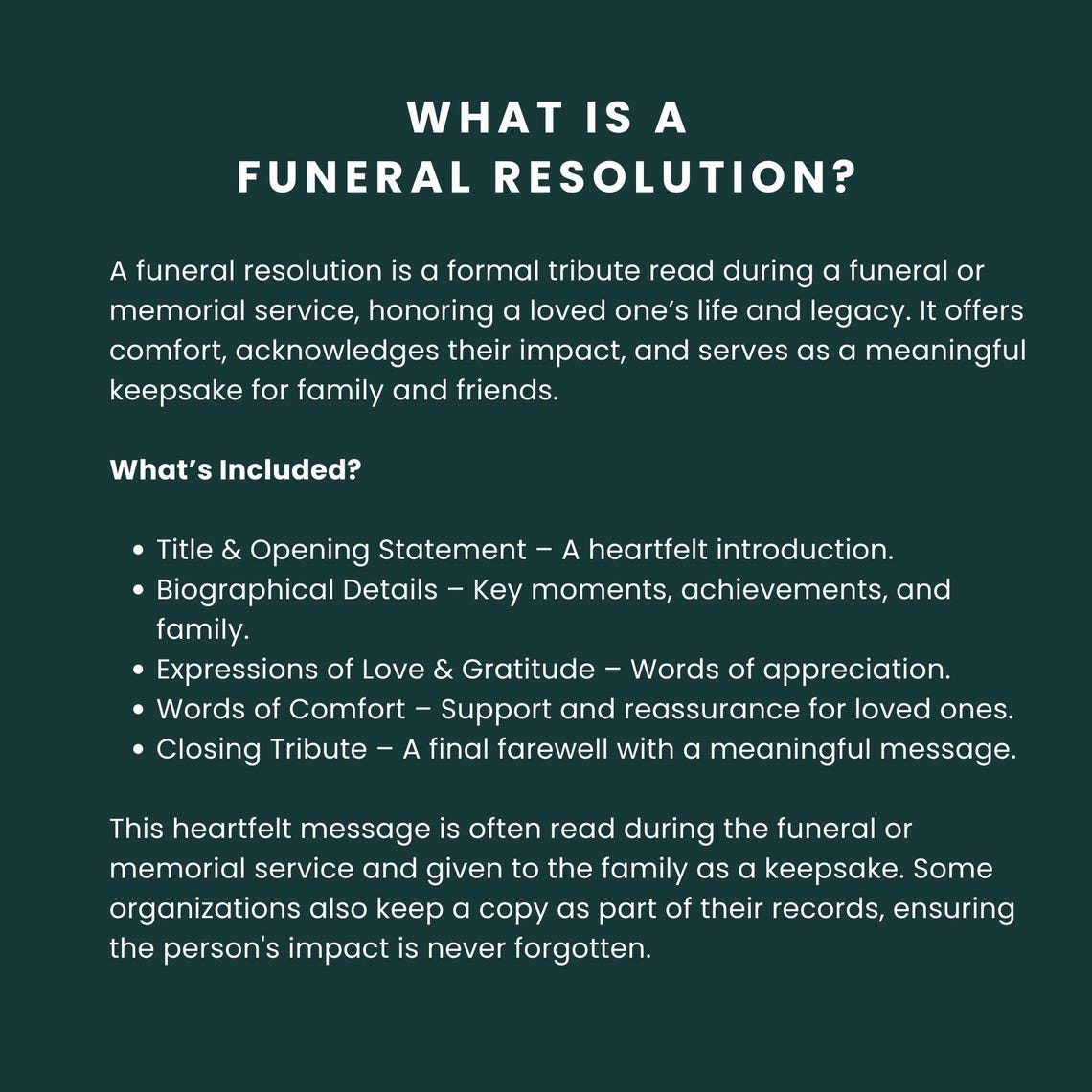 Funeral Resolution Letter, Memorial Resolution, in Loving Memory ...