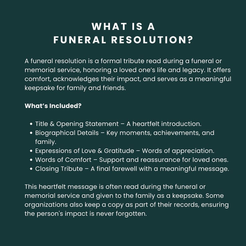 Funeral Resolution Letter, Memorial Resolution, in Loving Memory ...