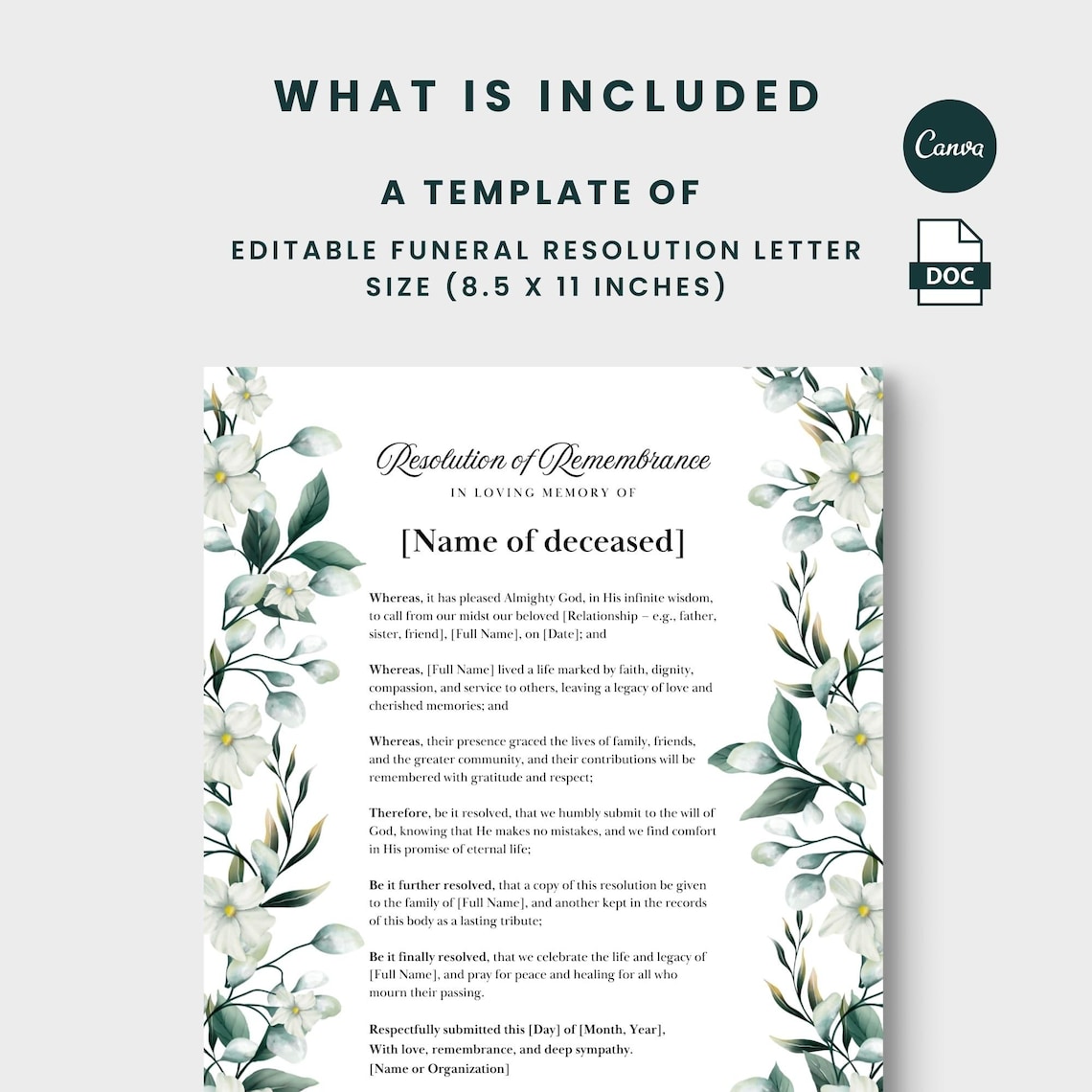 Funeral Resolution Letter, Memorial Resolution, in Loving Memory ...