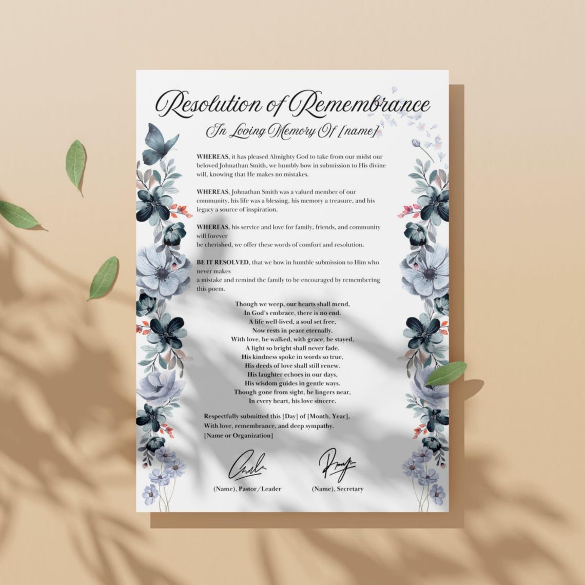 Funeral Resolutions for Black Churches, Memorial Resolution, in Loving ...
