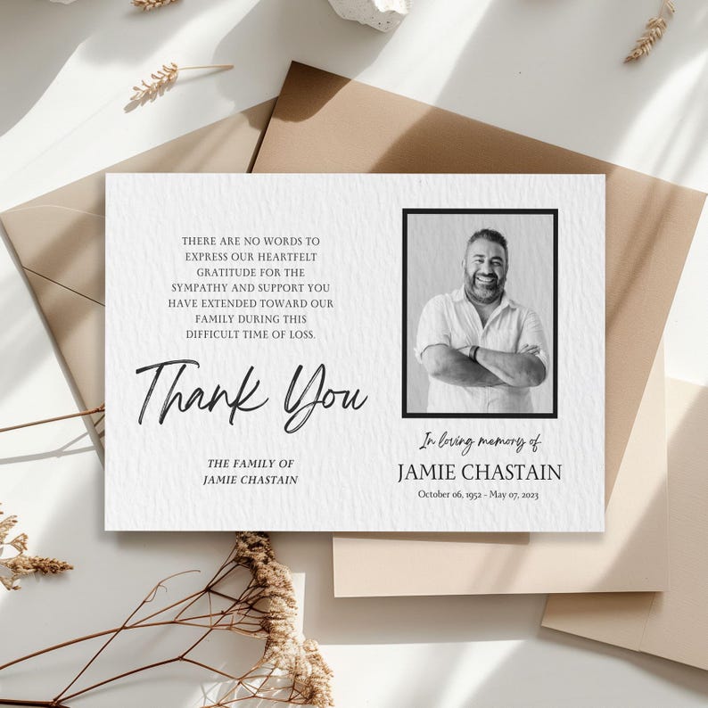 Minimal Memorial Thank You Card Template, Simple Funeral Thank You Card ...