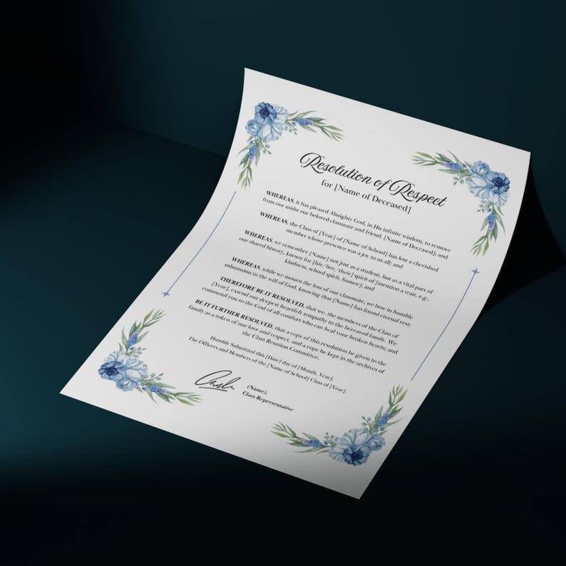 Funeral Resolutions for Classmates, Memorial Resolution, in Loving ...