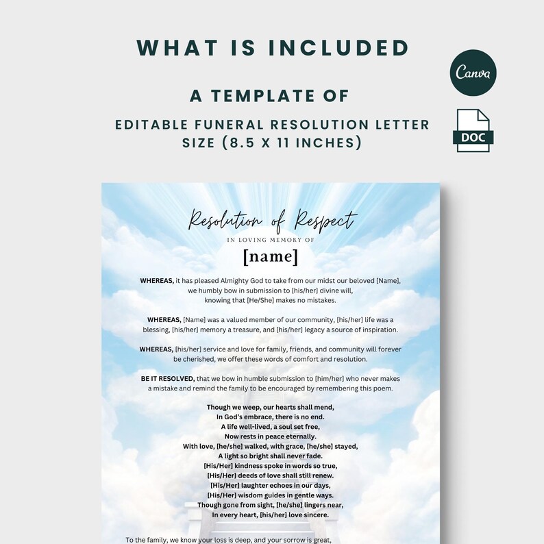 Funeral Resolution Letter, Memorial Resolution, in Loving Memory ...