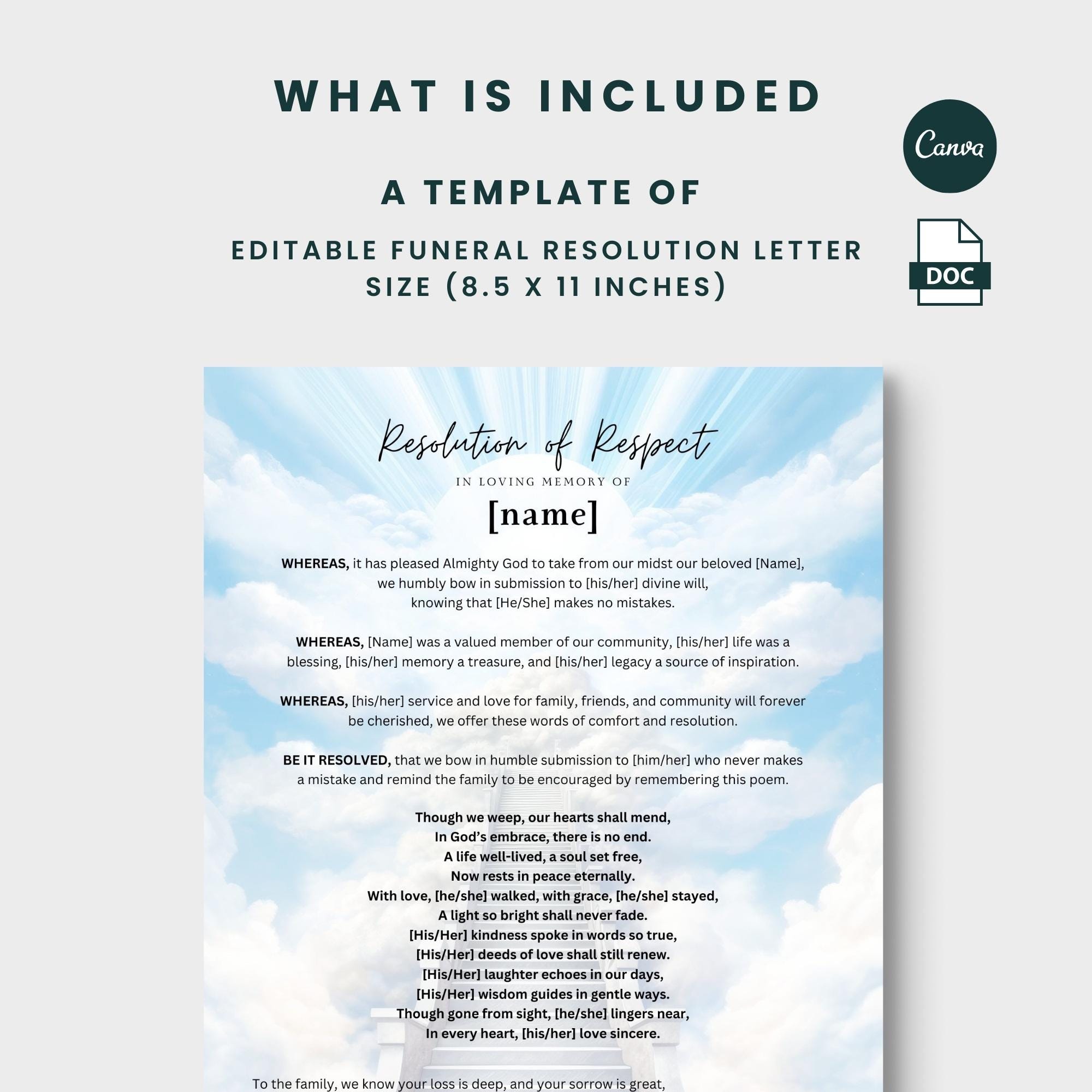 Funeral Resolution Letter, Memorial Resolution, in Loving Memory ...