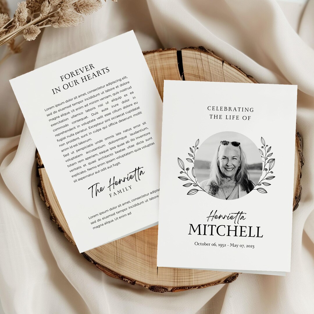 Minimalist Funeral Program, Modern Obituary Template, Celebration of ...
